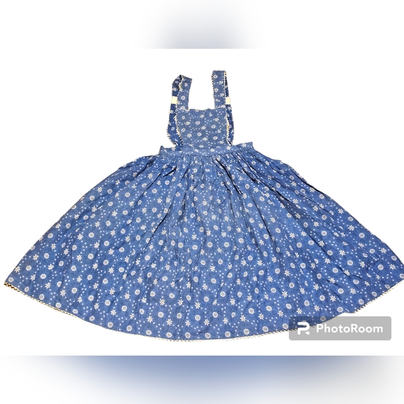 Vintage | Dresses | Vintage 4s 50s Blue And White Pinafore | Poshmark